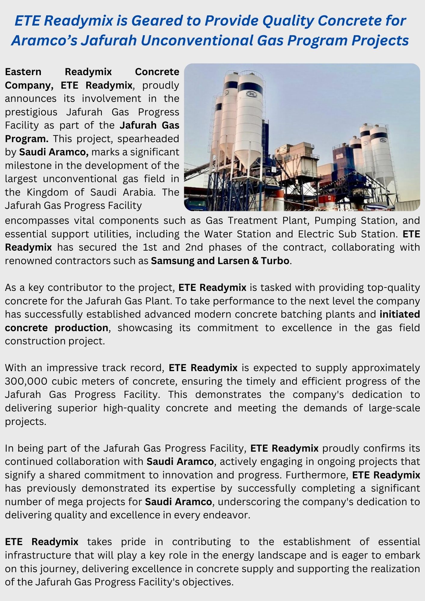 ETE Readymix is Geared to Provide Quality Concrete for Aramco’s Jafurah ...