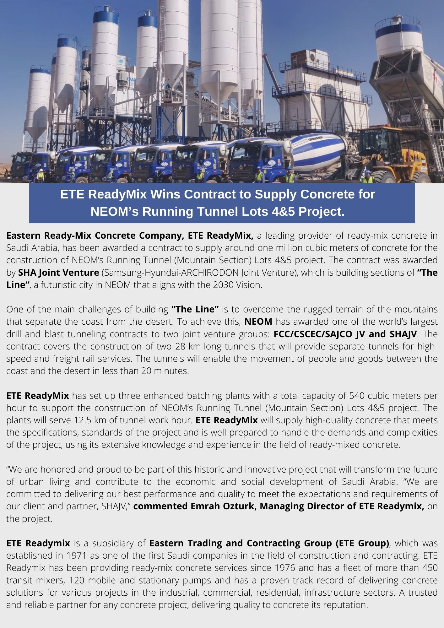 ETE Ready-Mix Wins Contract to Supply Concrete for NEOM’s Running ...