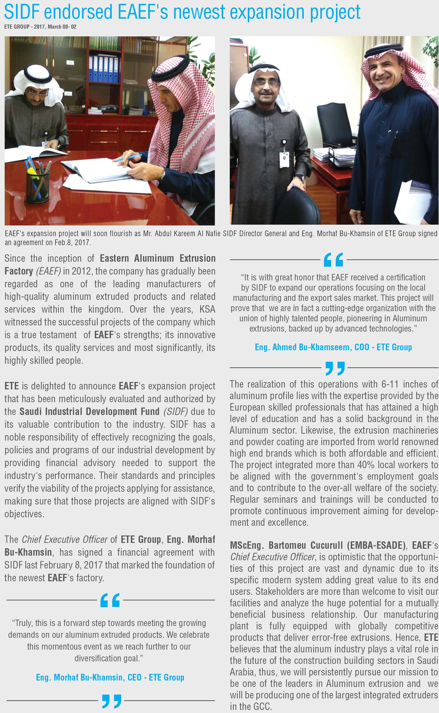 SIDF endorsed EAEF's newest expansion project