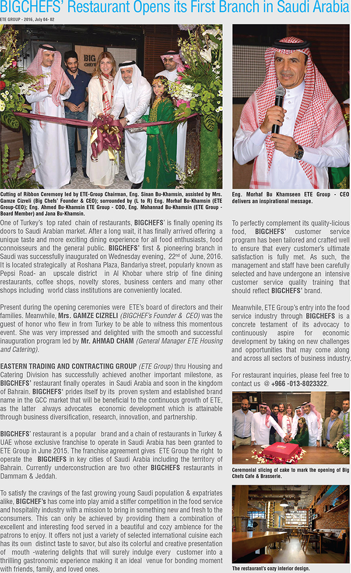 BIGCHEFS? Cafe & Brasserie Opens its First Branch in Saudi Arabia